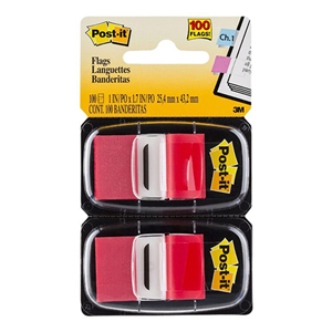 3M POST IT FLAGS, 680-RD2 TWINPACK RED,25X43MM