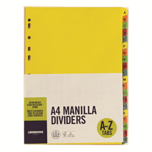 MARBIG DIVIDER MANILLA A4 A-Z BRIGHT TAB MULTI EA
