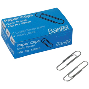 BANTEX PAPER CLIPS, BOAT-SHAPED, 33MM, NICKEL, 100/BOX