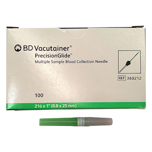 BD VACUTAINER® MULTI SAMPLE NEEDLE 21GX1IN 25MM GREEN 100/BX