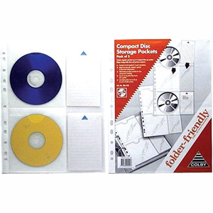 COLBY CD POCKET HOLDER, A4, HOLDS 4 CDS, W/OUT CASE, 5/PCK