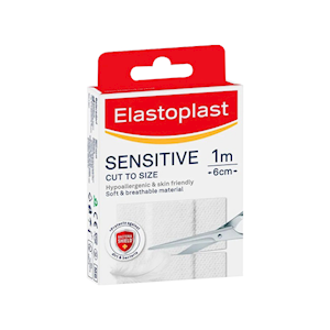 ELASTOPLAST SENSITIVE PLASTER,1M X 6CM CUT TO SIZE, 10/PACK