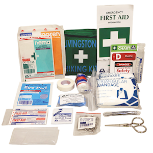 LIV HIKING FIRST AID KIT COMPLETE SET IN GREEN NYLON POUCH
