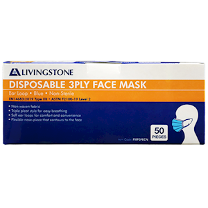 LIV TGA FACE MASK, LEVEL 2, 3PLY, EAR LOOP, BLUE, 50/BOX