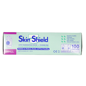 Skin Shield Latex Exam Gloves, Powder Free, Small, 100 per Box