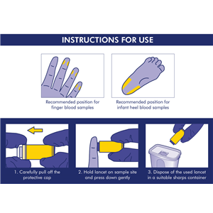 EZ BLOOD LANCET LOW FLOW, 26G,1.8MM YELLOW, STERILE 50/BX