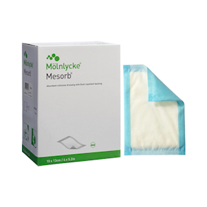 MESORB ABSORBENT UNDERPAD DRESSING, 10 X 13CM, BLUE, 50/BOX