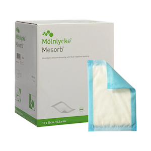MESORB ABSORBENT UNDERPAD DRESSING, 13 X 15CM, BLUE, 50/BOX