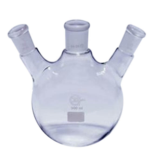 FLAT-BOTTOM FLASK 500ML SJ 29/32 3 NECKS BORO GLASS CLEAR EA