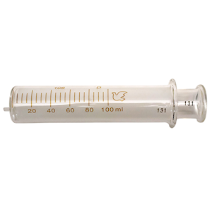 LIV GLASS SYRINGE 100ML GRAD 5ML L/S GLASS TIP ECCENTRIC, EA