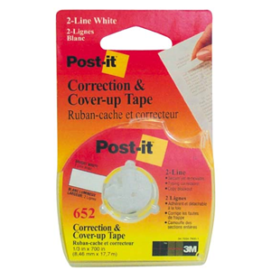 3M 652 POST-IT LABELLING & COVER-UP TAPE, 8.4MMX17.7M WHT EA
