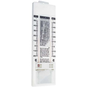 LIV HYGROMETER, WET&DRY BULB,-20C-50C TEMP,6-94pct HUMIDITY,EA